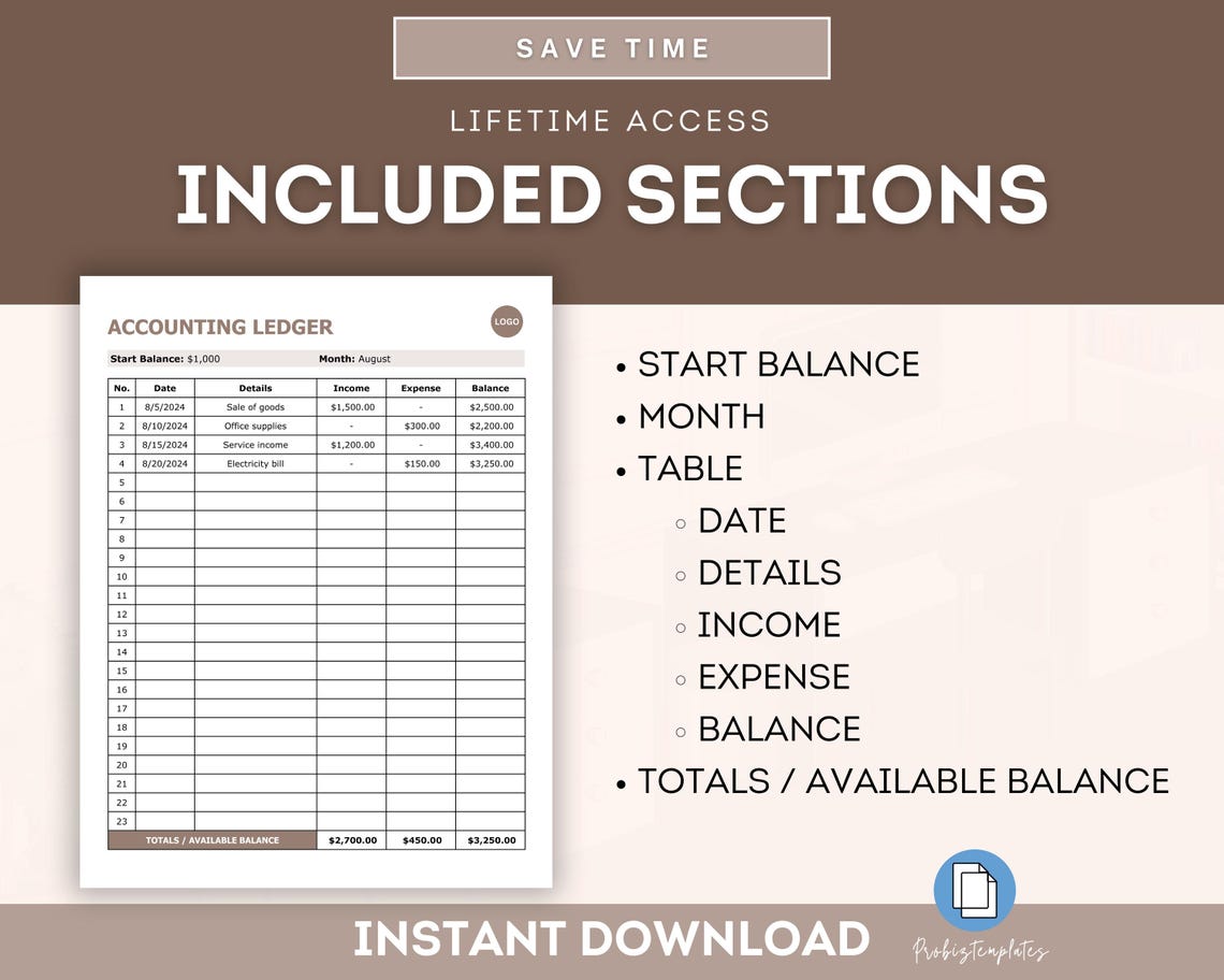 Accounting Ledger Template, Customizable Financial Ledger Form, Ledger ...