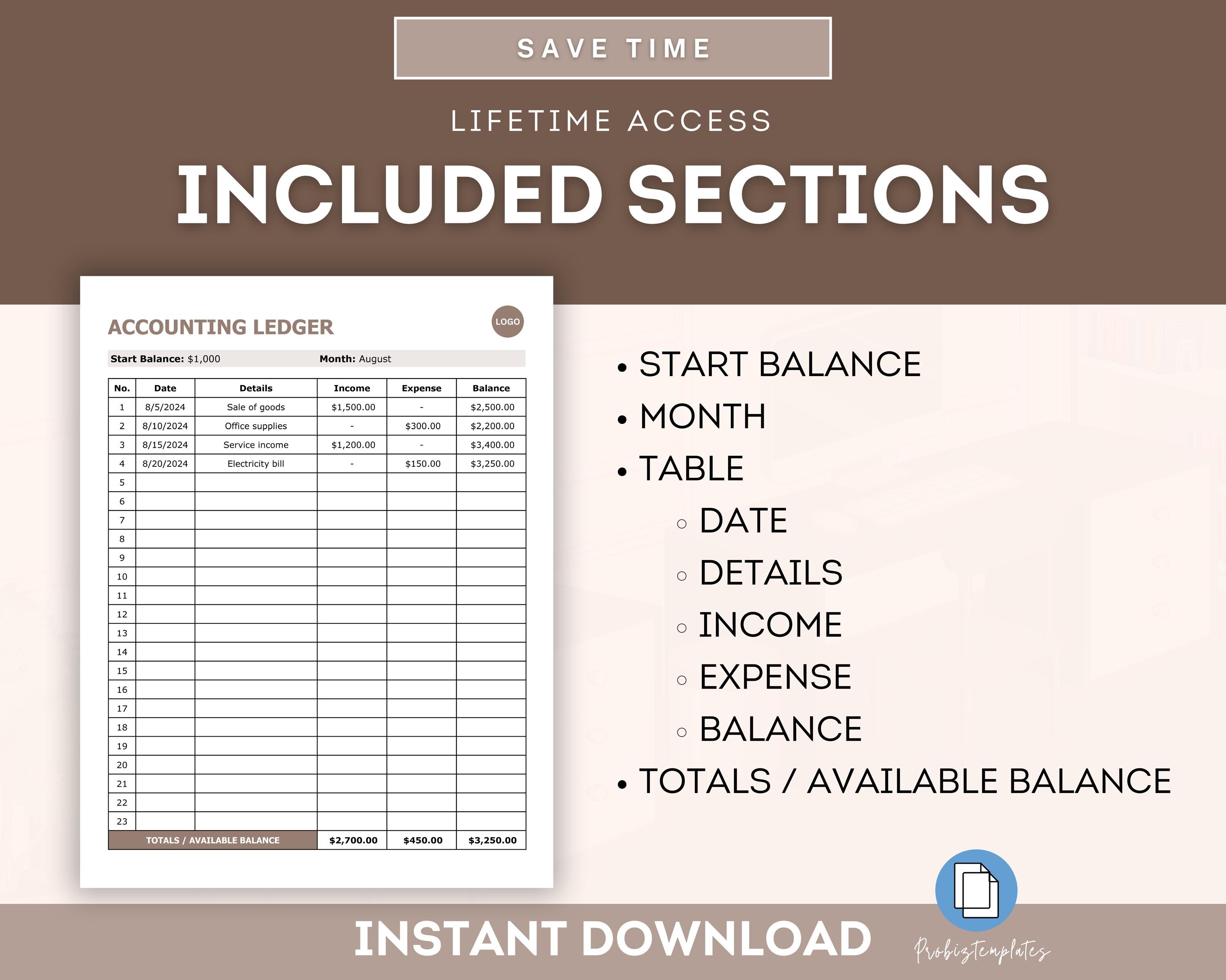 Accounting Ledger Template, Customizable Financial Ledger Form, Ledger ...