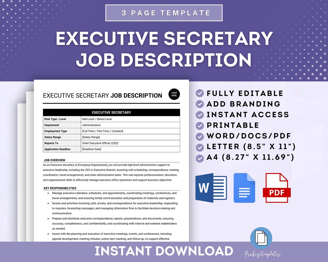 Executive Secretary Job Description Template, Senior Secretary Job ...