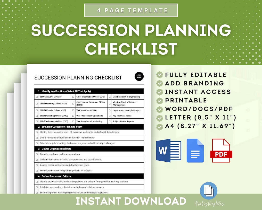 Succession Planning Checklist Template, Leadership Succession Strategy ...