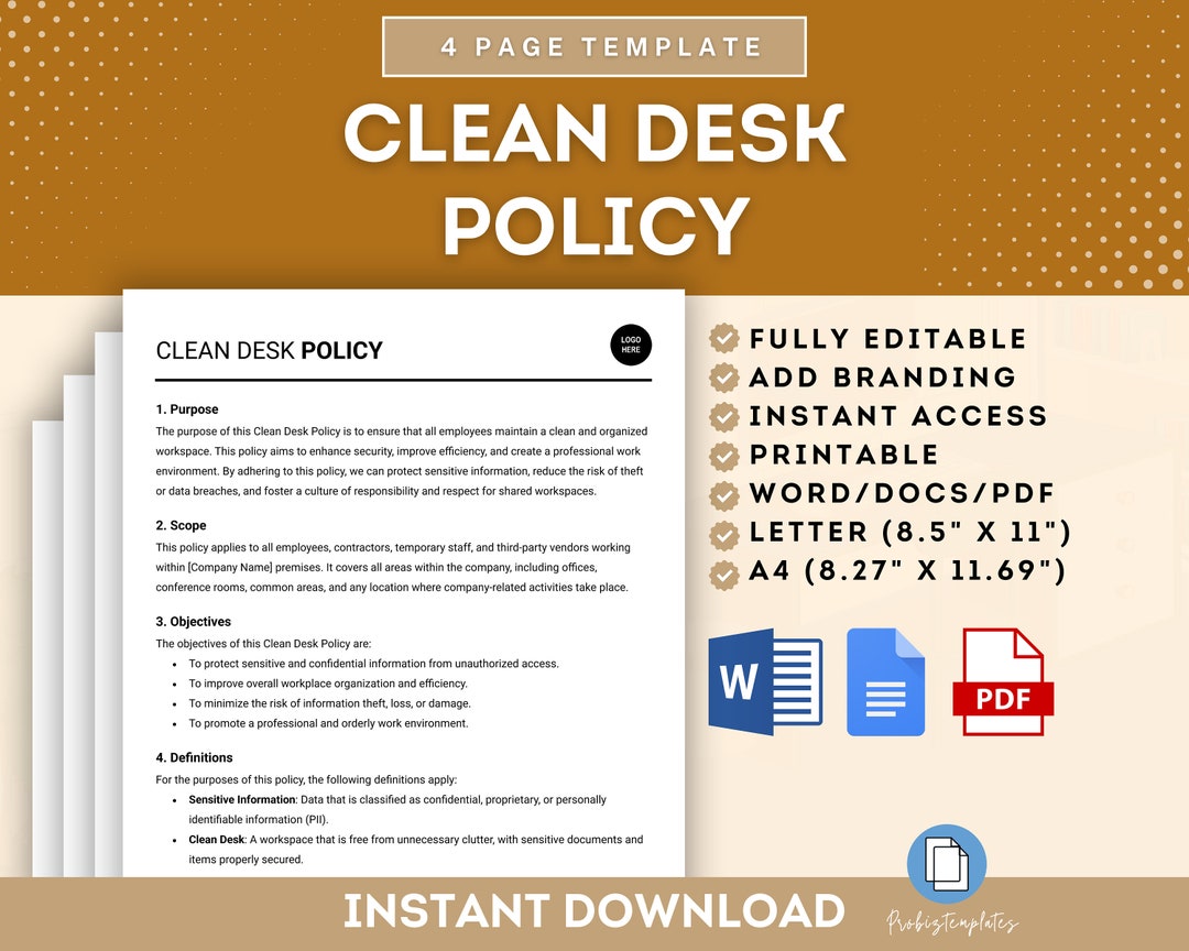 Clean Desk Policy Template, Workplace Clean Desk Guidelines Template ...
