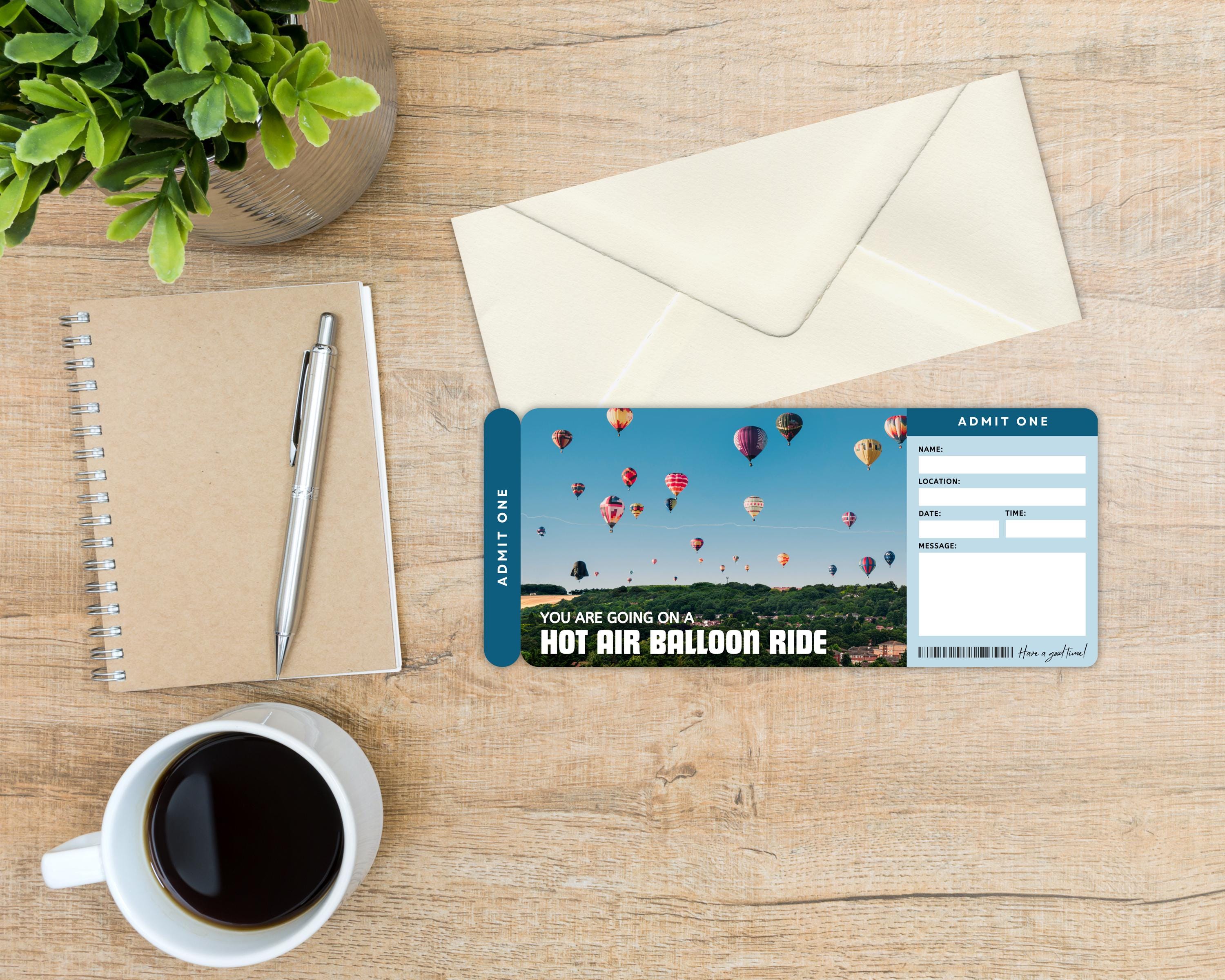 Printable Hot Air Balloon Surprise Ticket, Editable Balloon Ride Gift ...