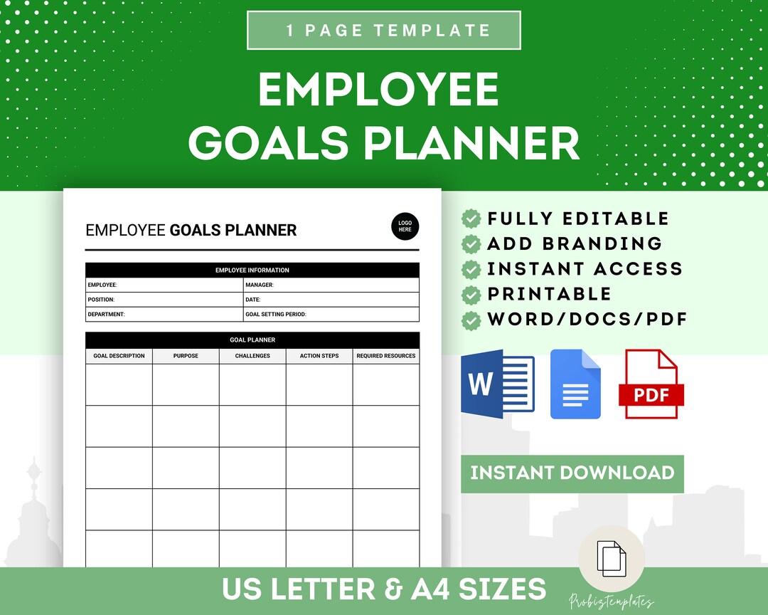 Employee Goals Planner Template, Goal Setting, Goal Tracking, Goal ...