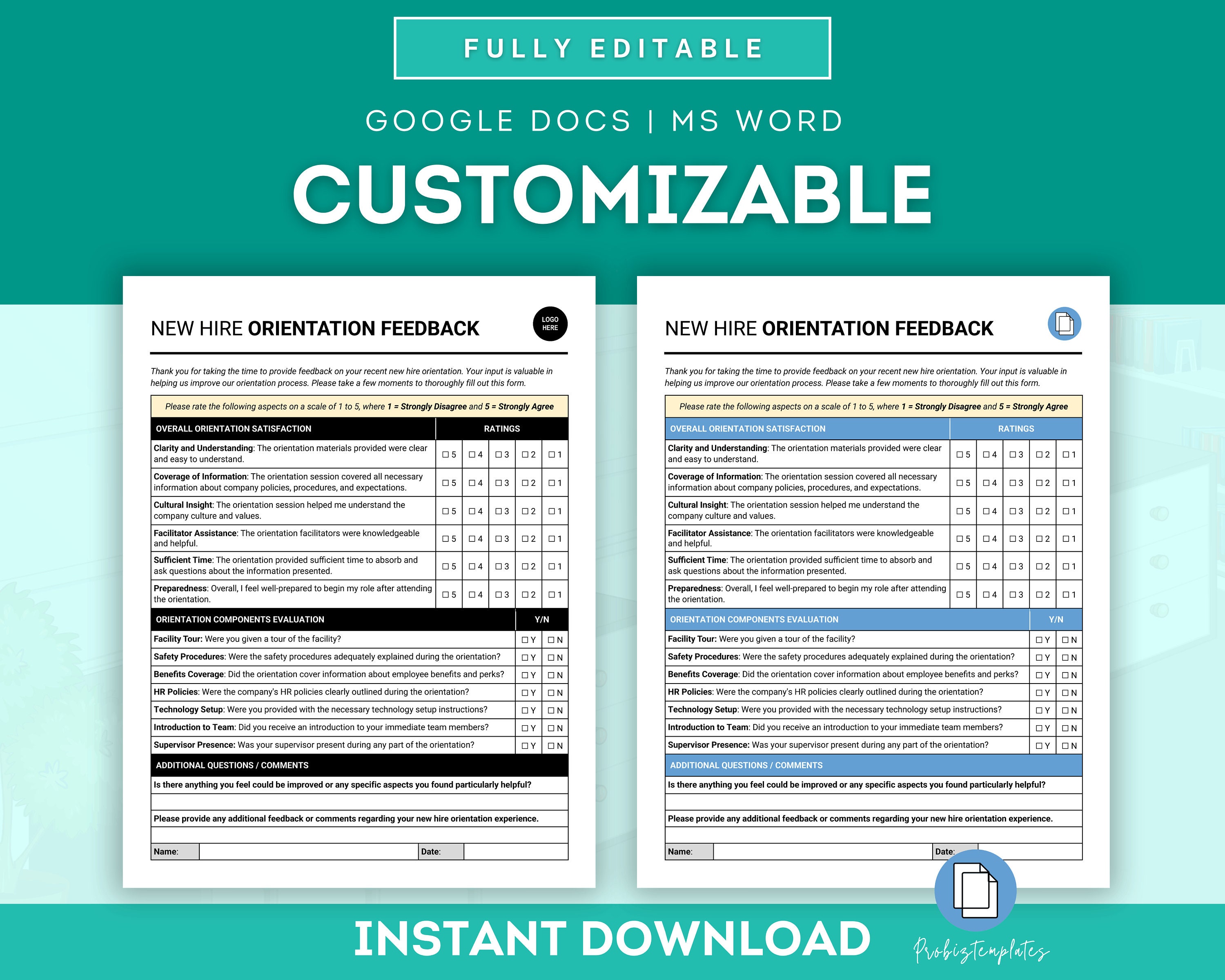 New Hire Orientation Feedback Form Template, Onboarding Evaluation ...