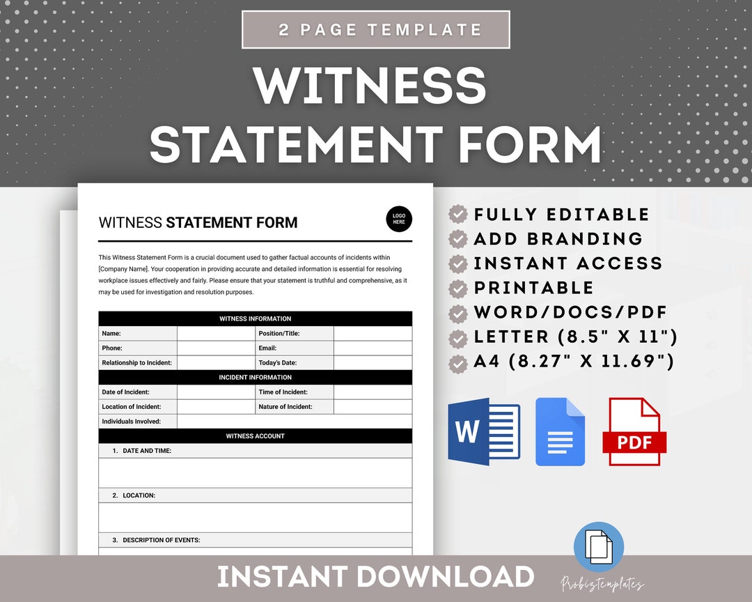 Workplace Incident Witness Statement Form, HR Investigation Witness ...