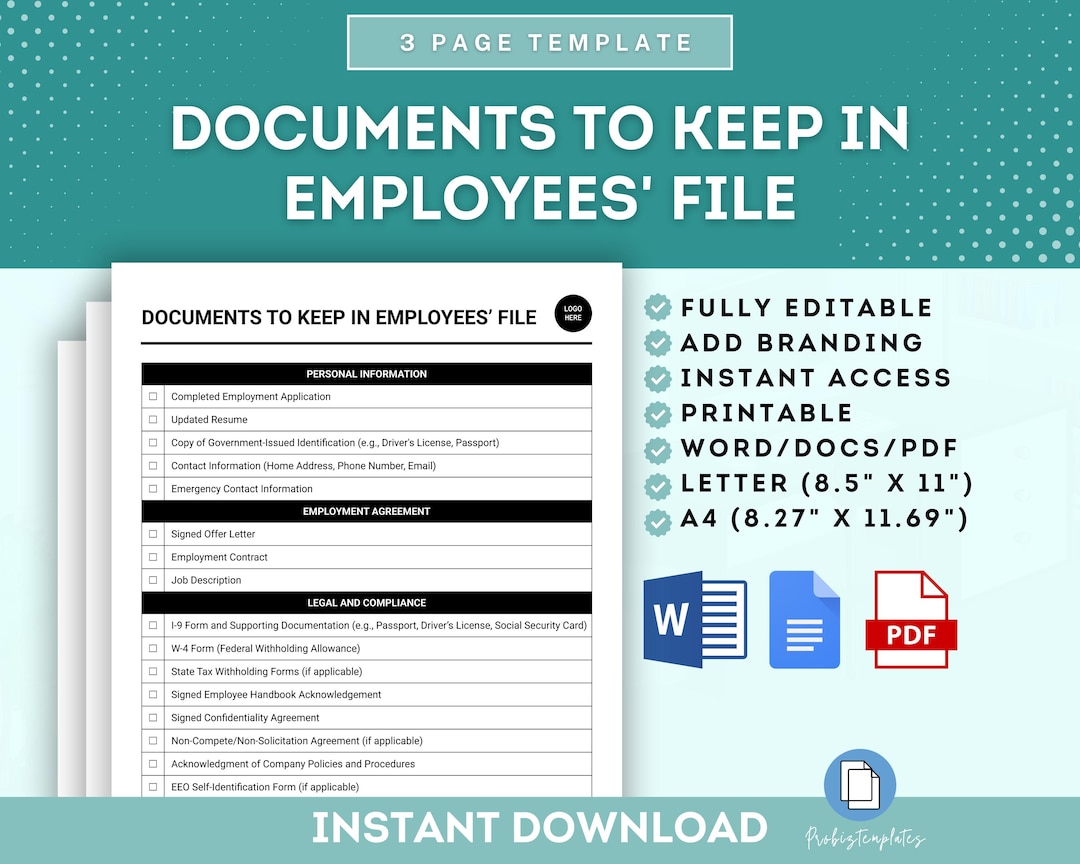 Documents to Keep in Employees' Personnel File Checklist Template ...