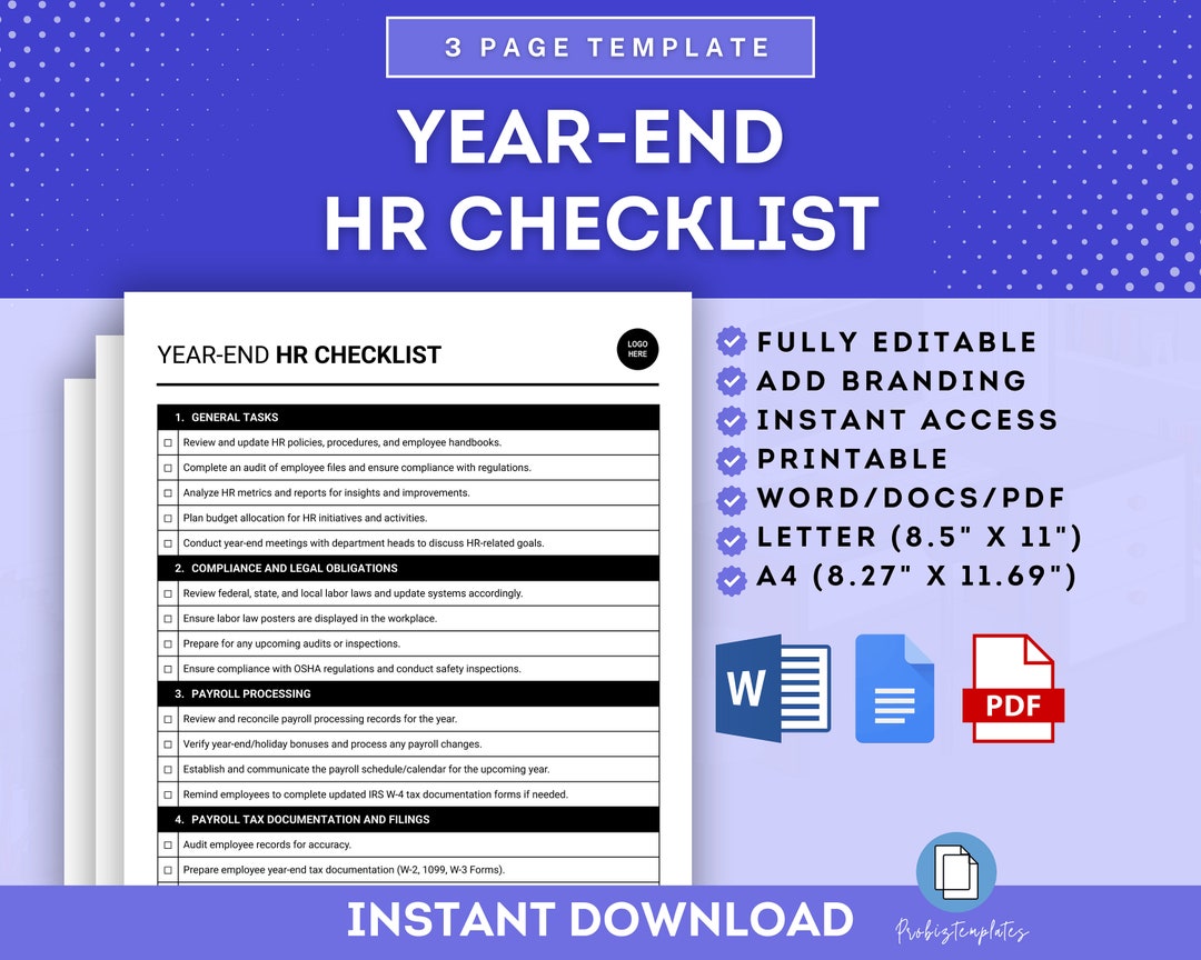 Year-end HR Checklist Template, Annual HR Review Checklist Template, End-of-year HR Audit ...