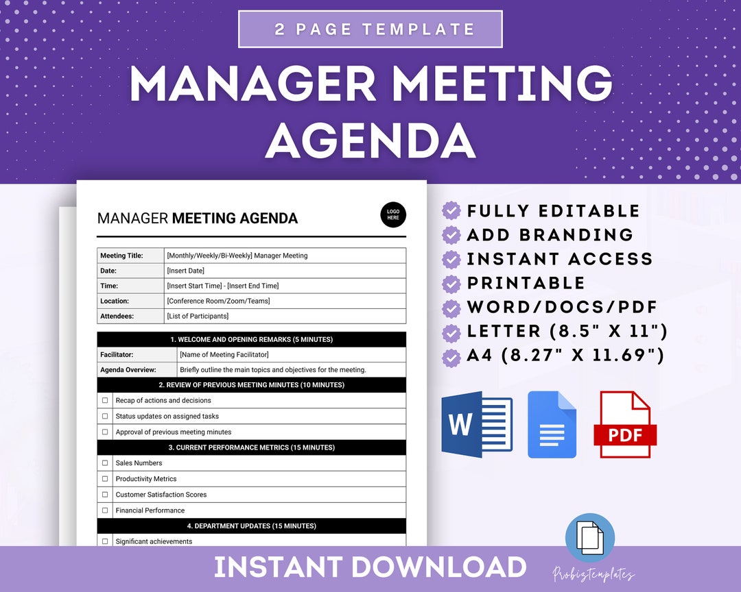 Manager Meeting Agenda, Meeting Agenda Template, Leadership Meeting ...