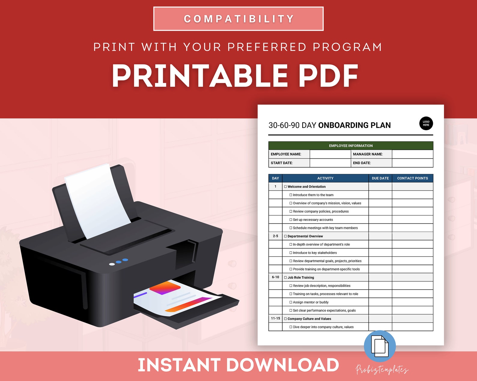 Employee 30 60 90 Day Onboarding Plan Checklist Template, New Hire ...