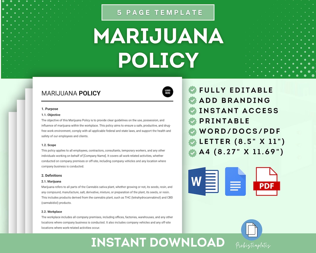 Marijuana Policy Template, Workplace Marijuana Guidelines, Employee ...