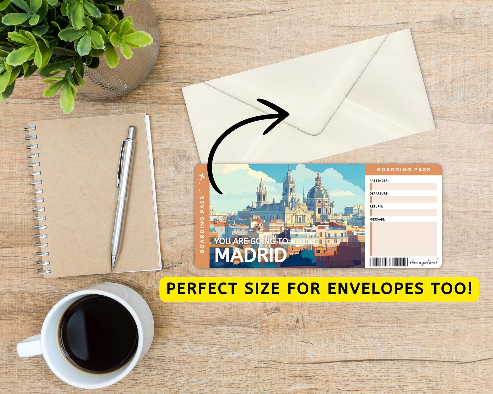 Printable Madrid Surprise Gift Ticket, Editable Spain Vacation Boarding ...