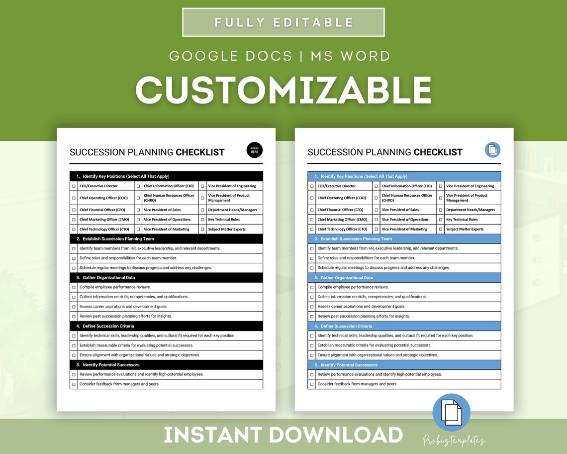 Succession Planning Checklist Template, Leadership Succession Strategy ...