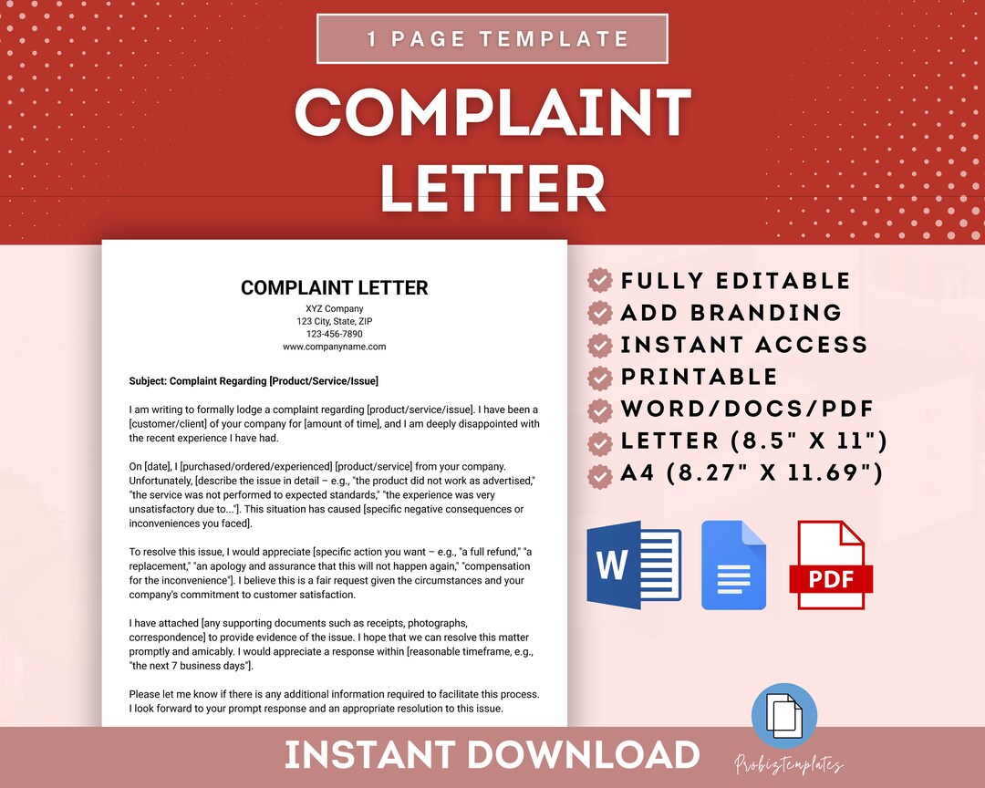 Complaint Letter Template, Formal Complaint Letter, Customer Complaint ...