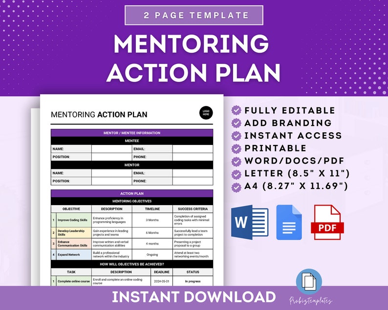 Mentoring Action Plan Template, Mentoring Roadmap Template, Coaching and Mentoring Plan ...