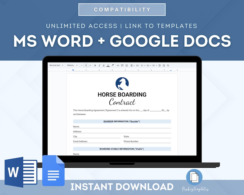 Horse Boarding Contract Bundle, Equestrian Agreement Template, Stable ...