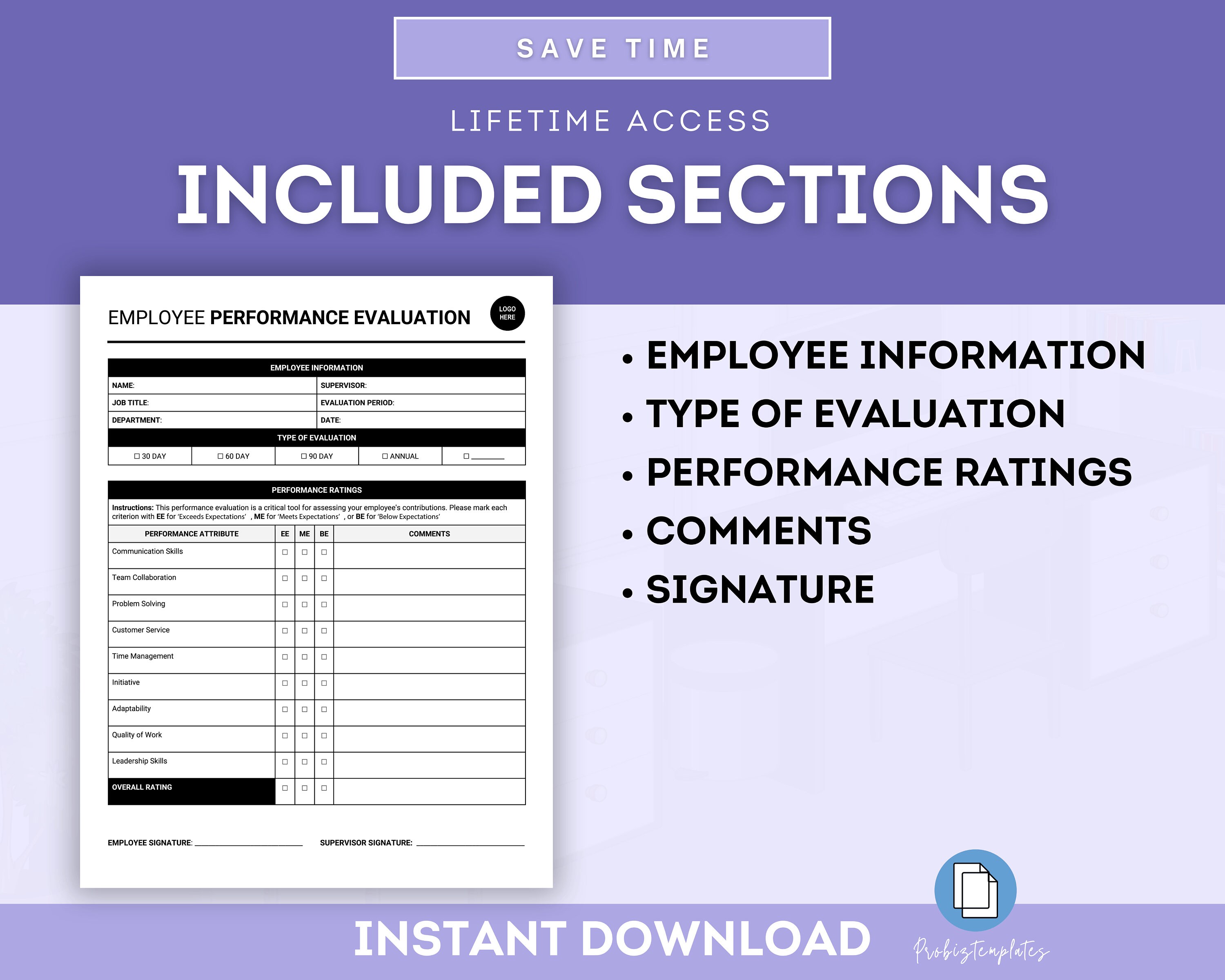 Employee Performance Evaluation Form Template, Human Resource Employee ...