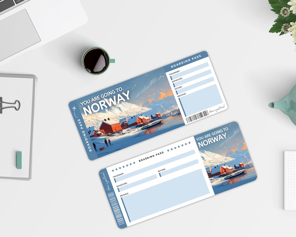 Printable Norway Surprise Gift Ticket, Editable Oslo Boarding Pass ...