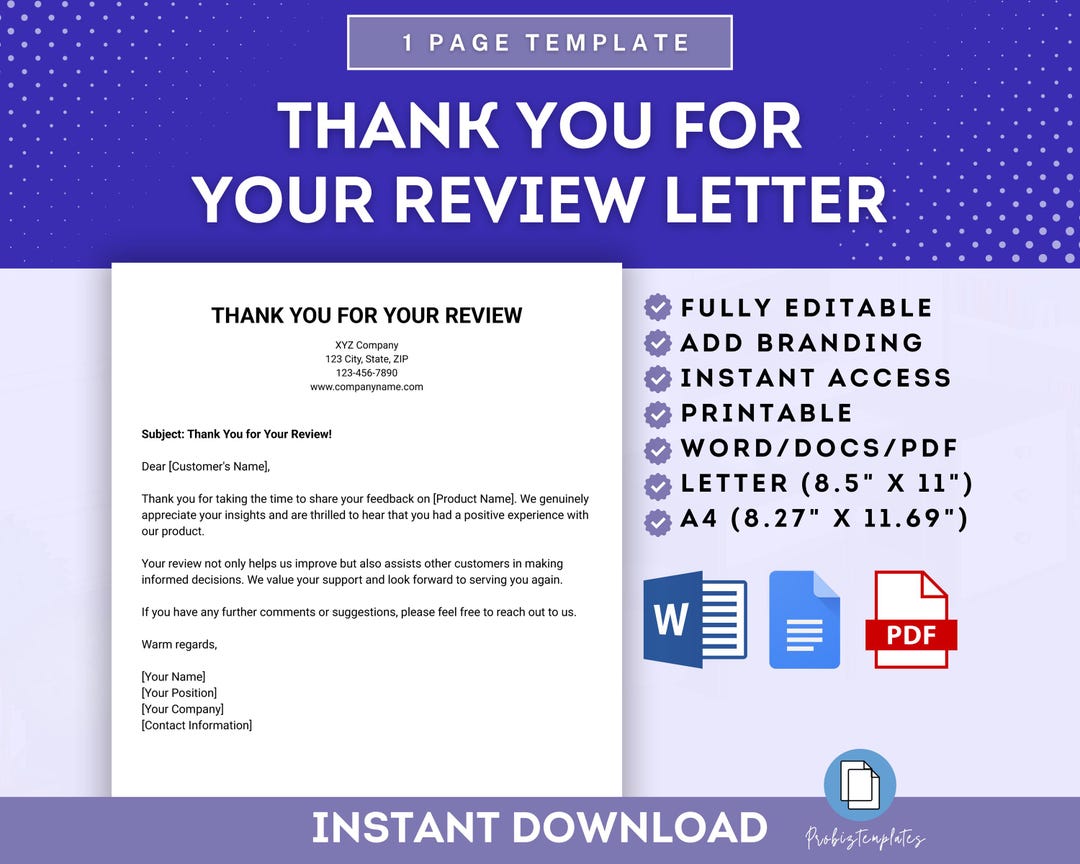 Thank You for Your Review Letter, Customer Review Appreciation, Review ...
