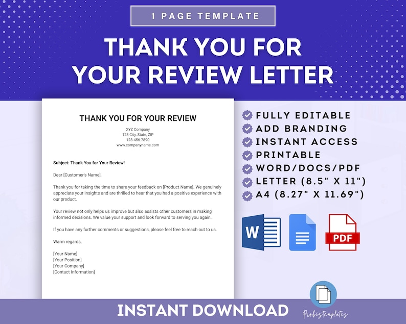 Thank You for Your Review Letter, Customer Review Appreciation, Review ...
