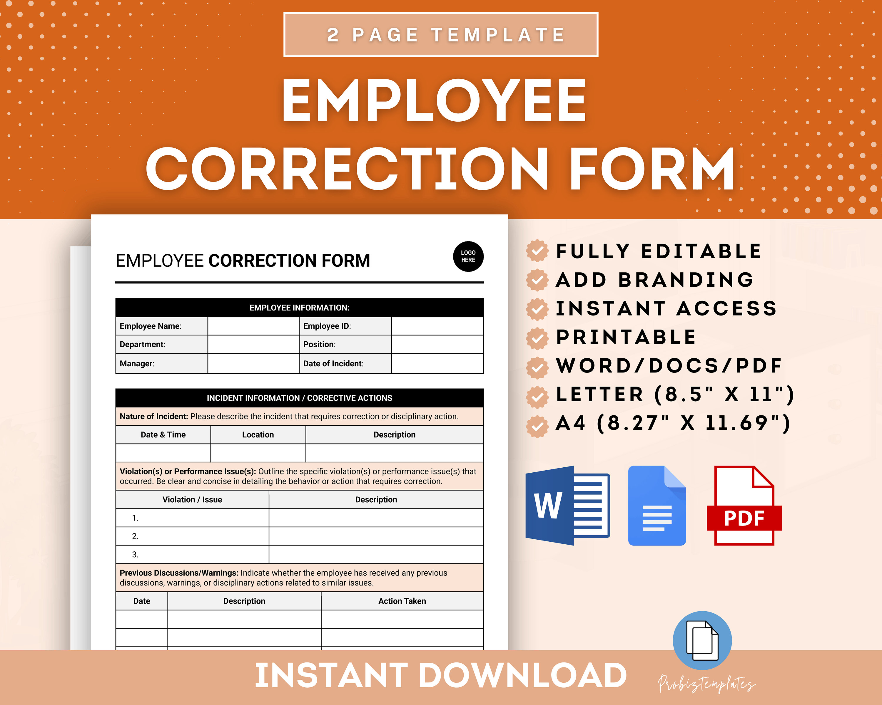 Employee Correction Form Template, Employee Performance Improvement ...