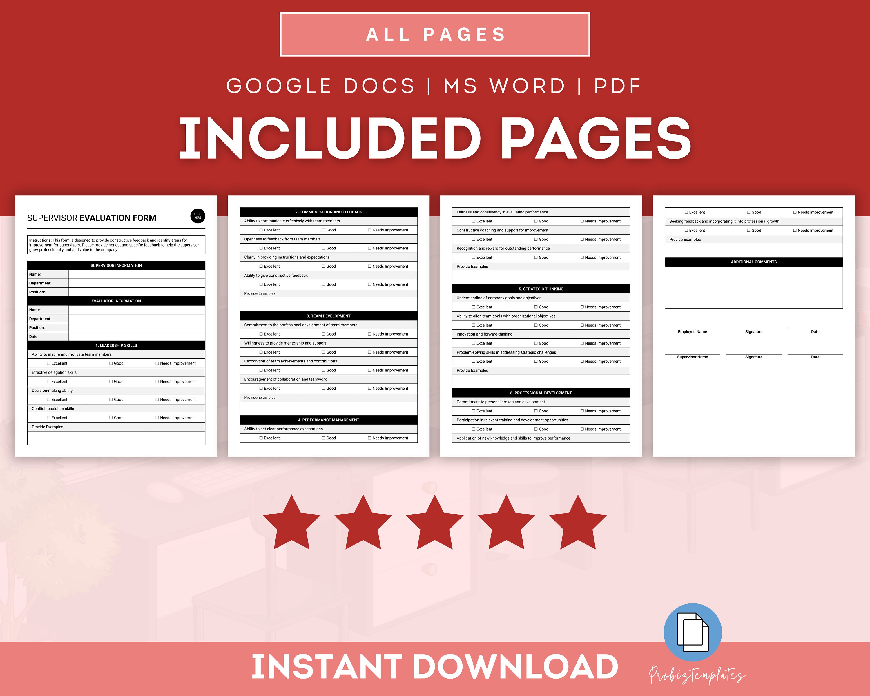 Supervisor Evaluation Form Template, Manager Performance Review Form ...