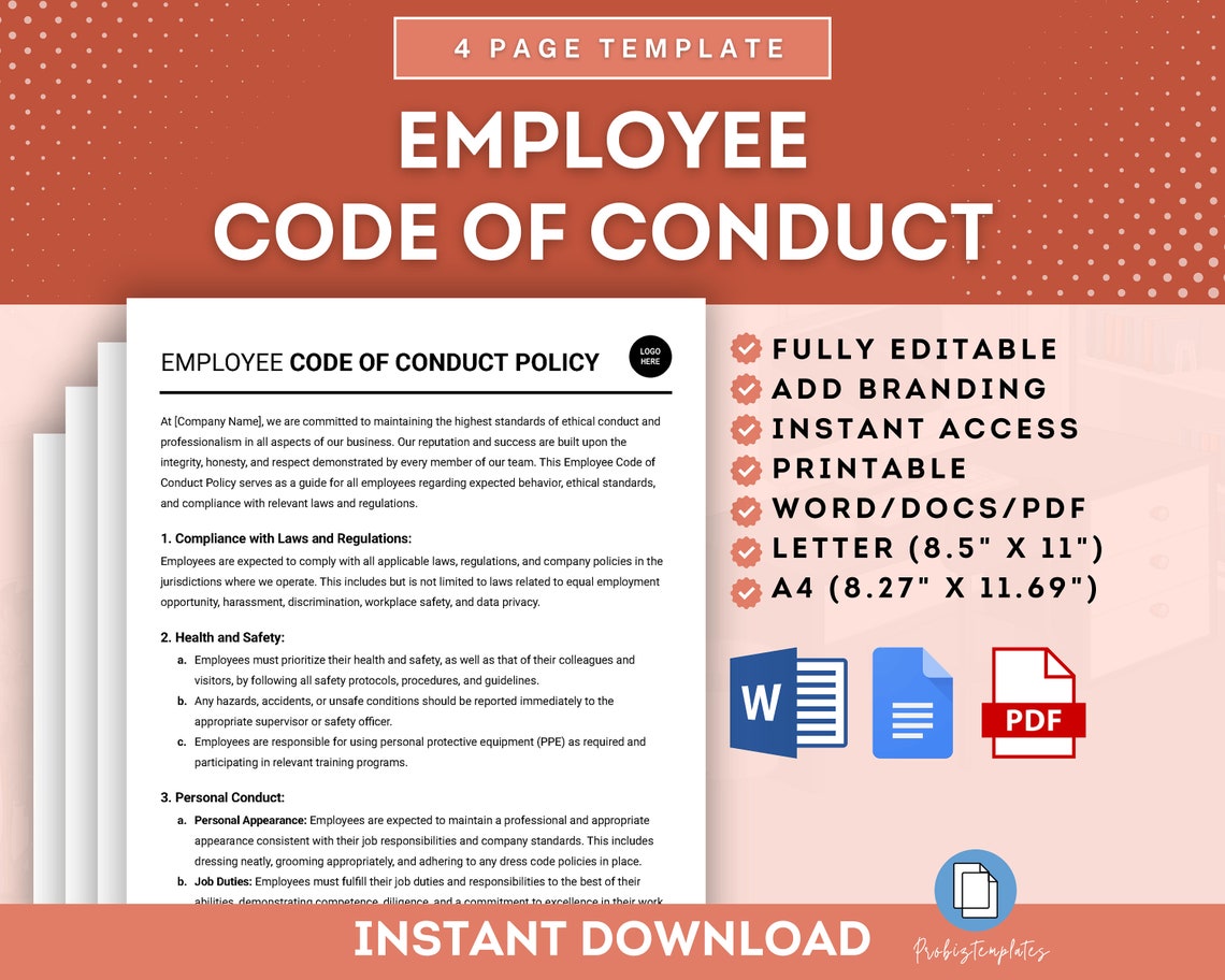 Employee Code of Conduct Policy Template, Employee Behavior Guidelines ...