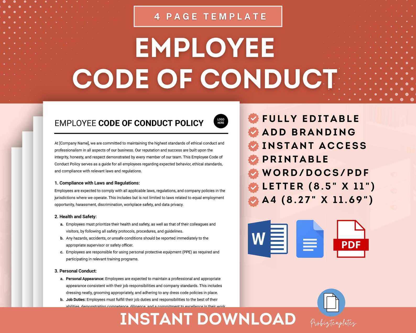 Employee Code of Conduct Policy Template, Employee Behavior Guidelines ...