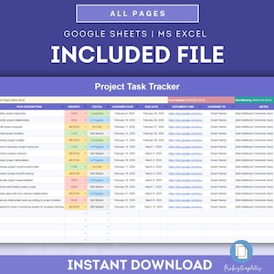 Project Task Tracker Spreadsheet, Project Management Tool, Project ...