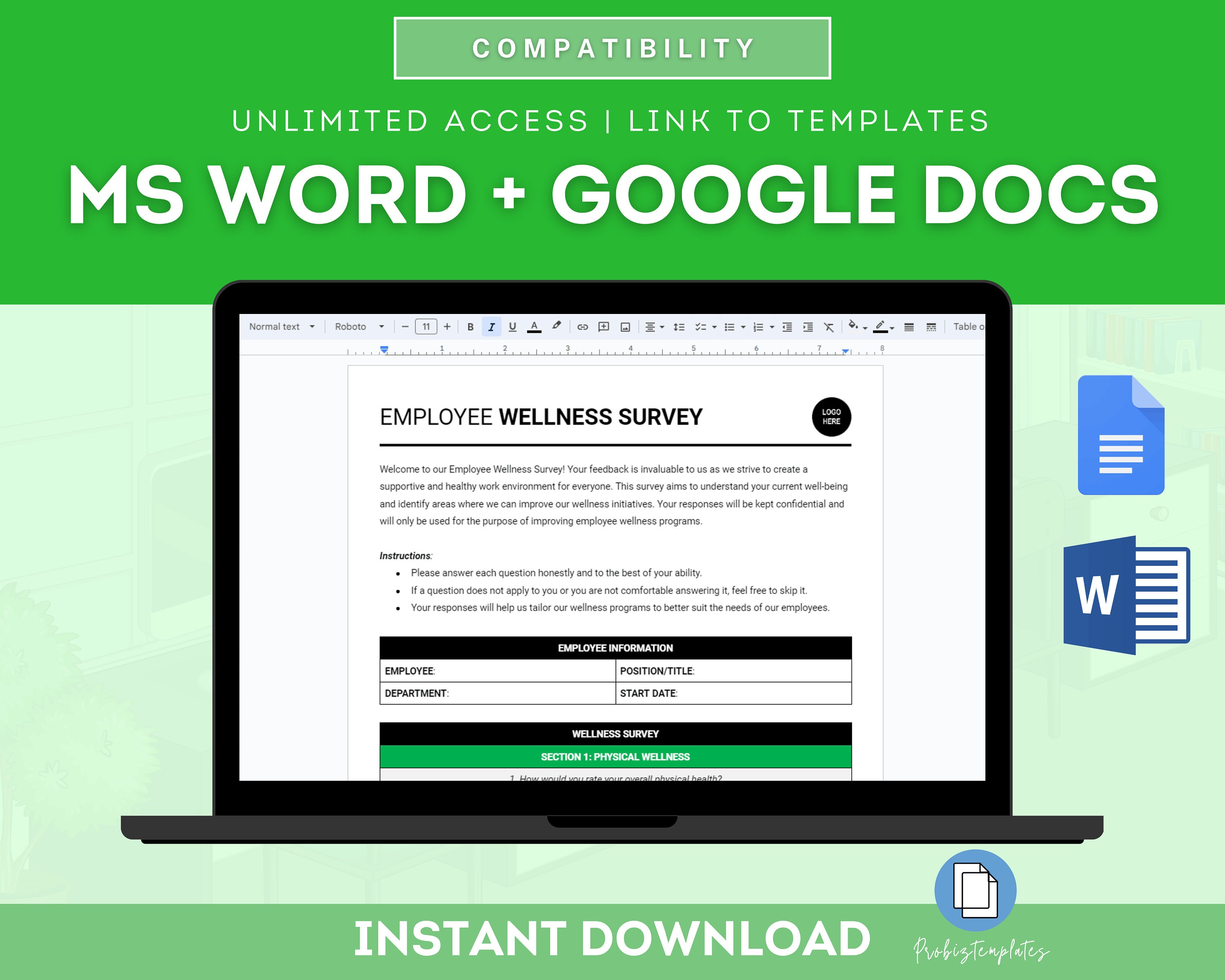 Employee Wellness Survey Template, Workplace Well-being Survey, Staff ...