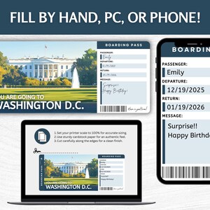 Printable Washington D.C. Surprise Gift Ticket, Editable USA Vacation ...