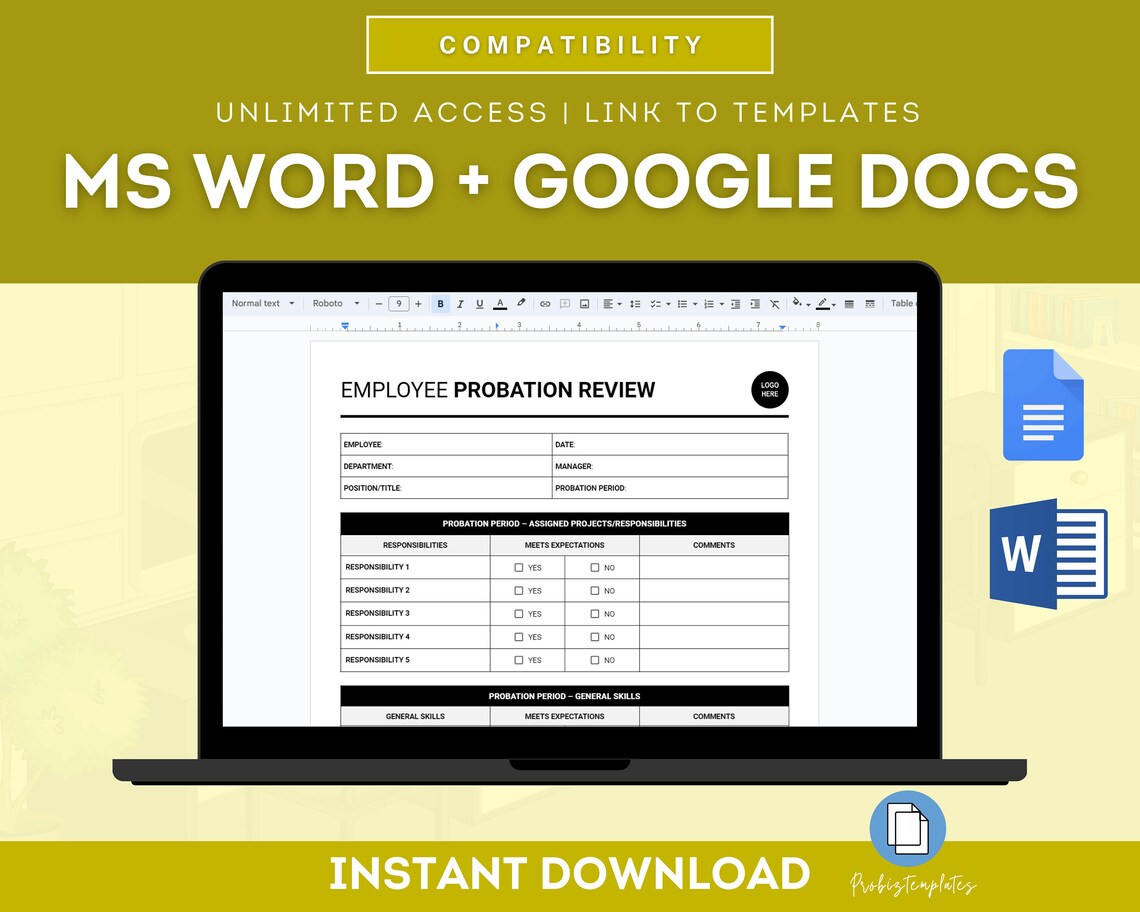 Employee Probation Review Template, Employee Performance Review ...