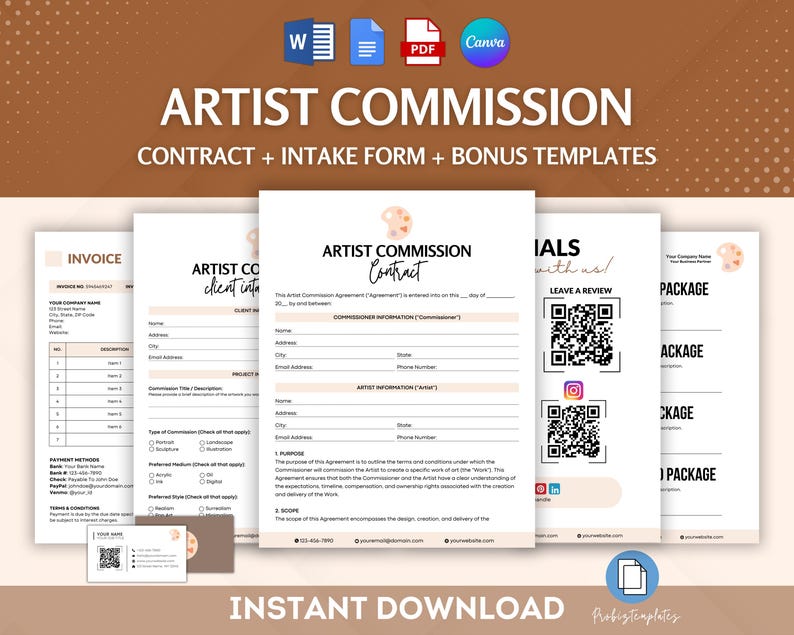 Artist Commission Contract Bundle, Art Commission Agreement Template ...