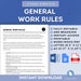 General Work Rules Template, Employee Workplace Rules, Company Work ...