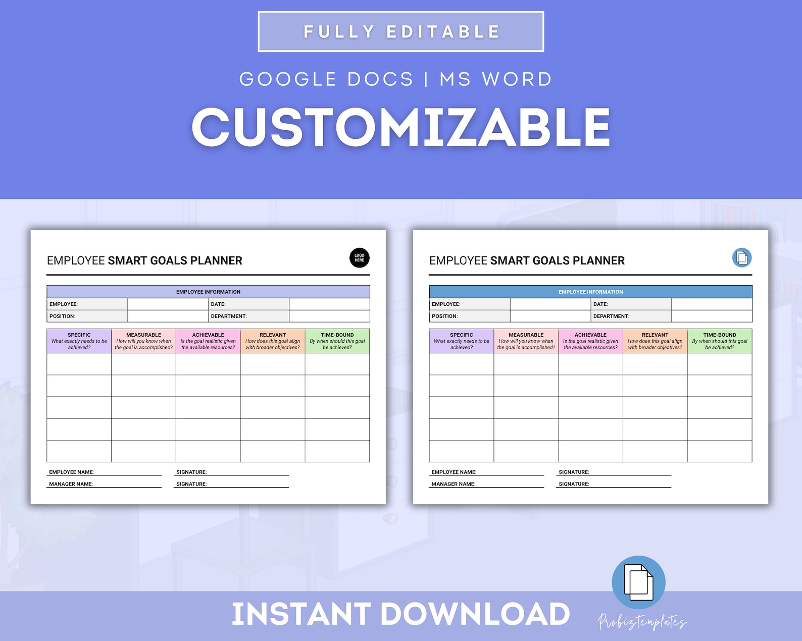 Employee SMART Goals Planner Worksheet Template, Employee Goal Setting ...