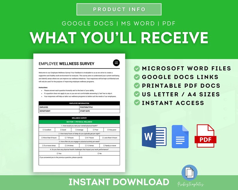 Employee Wellness Survey Template, Workplace Well-being Survey, Staff ...