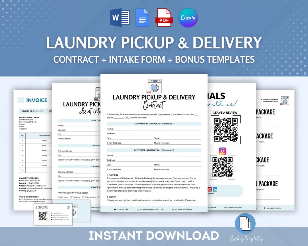 Laundry Pickup and Delivery Contract Bundle, Laundry Service Agreement ...