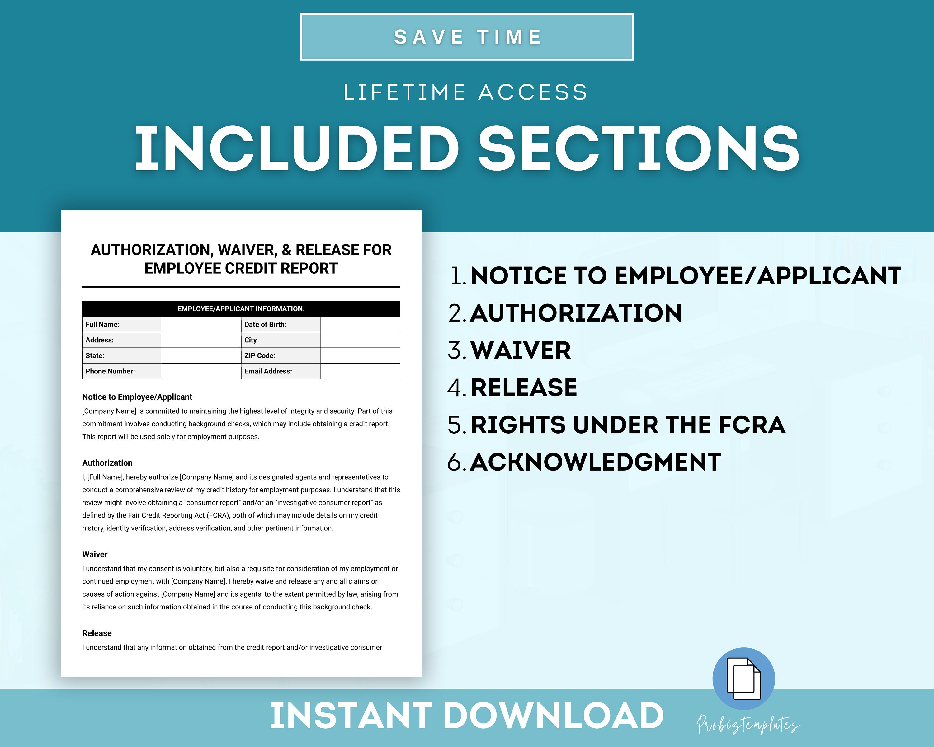 Authorization, Waiver, and Release for Employee Credit Report Template ...
