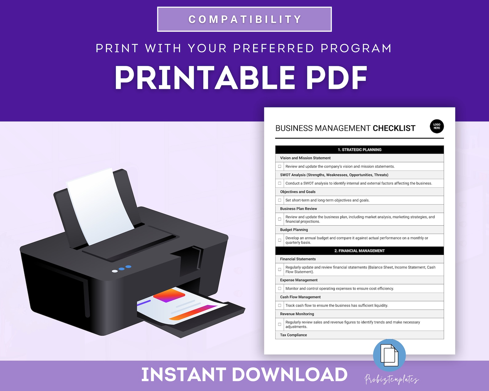 Business Management Checklist Template, Company Management Checklist ...