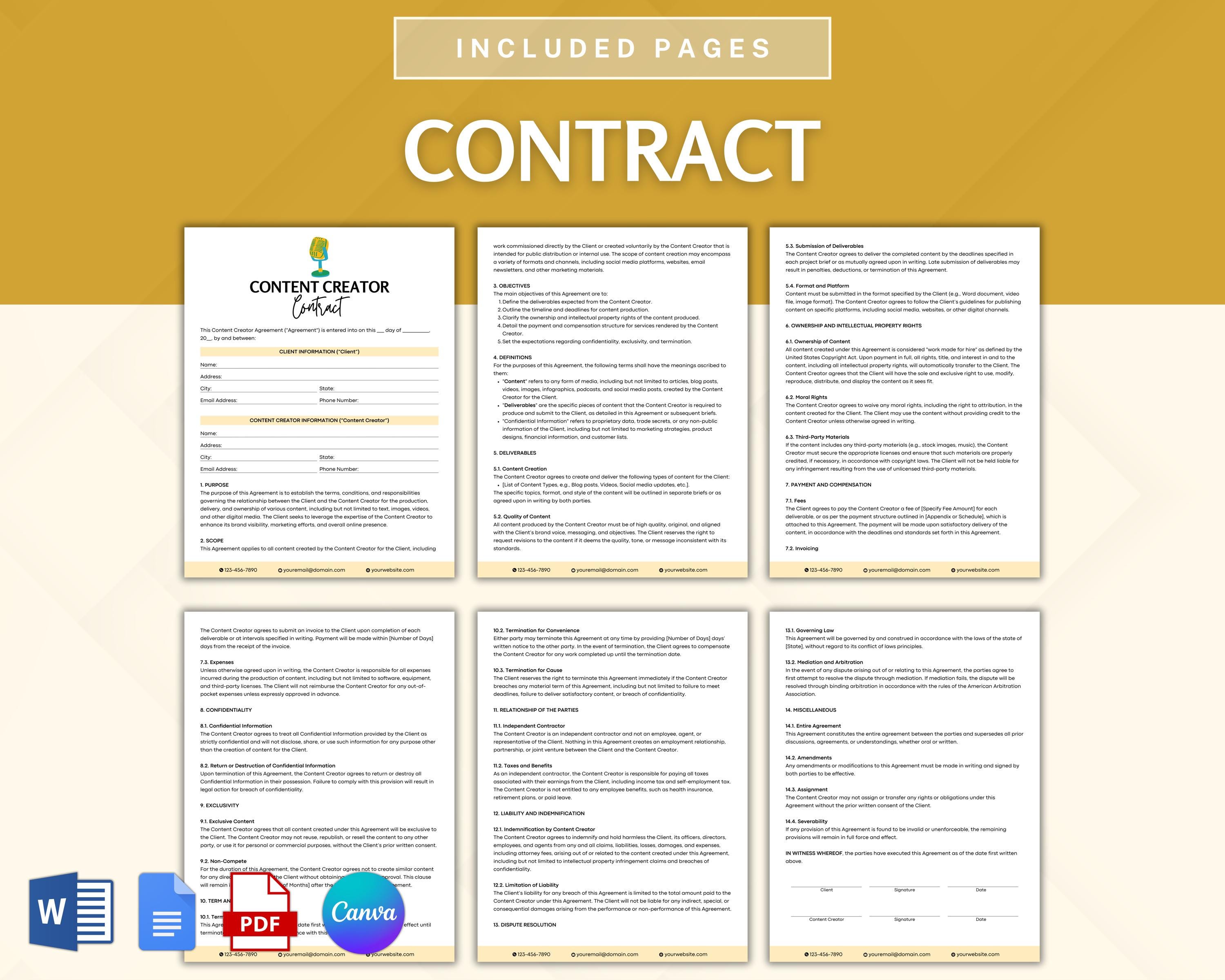 Content Creator Contract Bundle, Influencer Agreement Template, Social ...