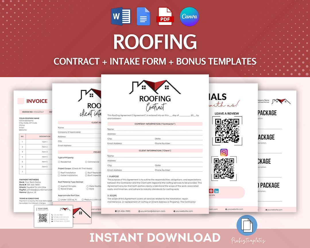 Roofing Contract Bundle, Construction Roofing Agreement Template, Roof ...