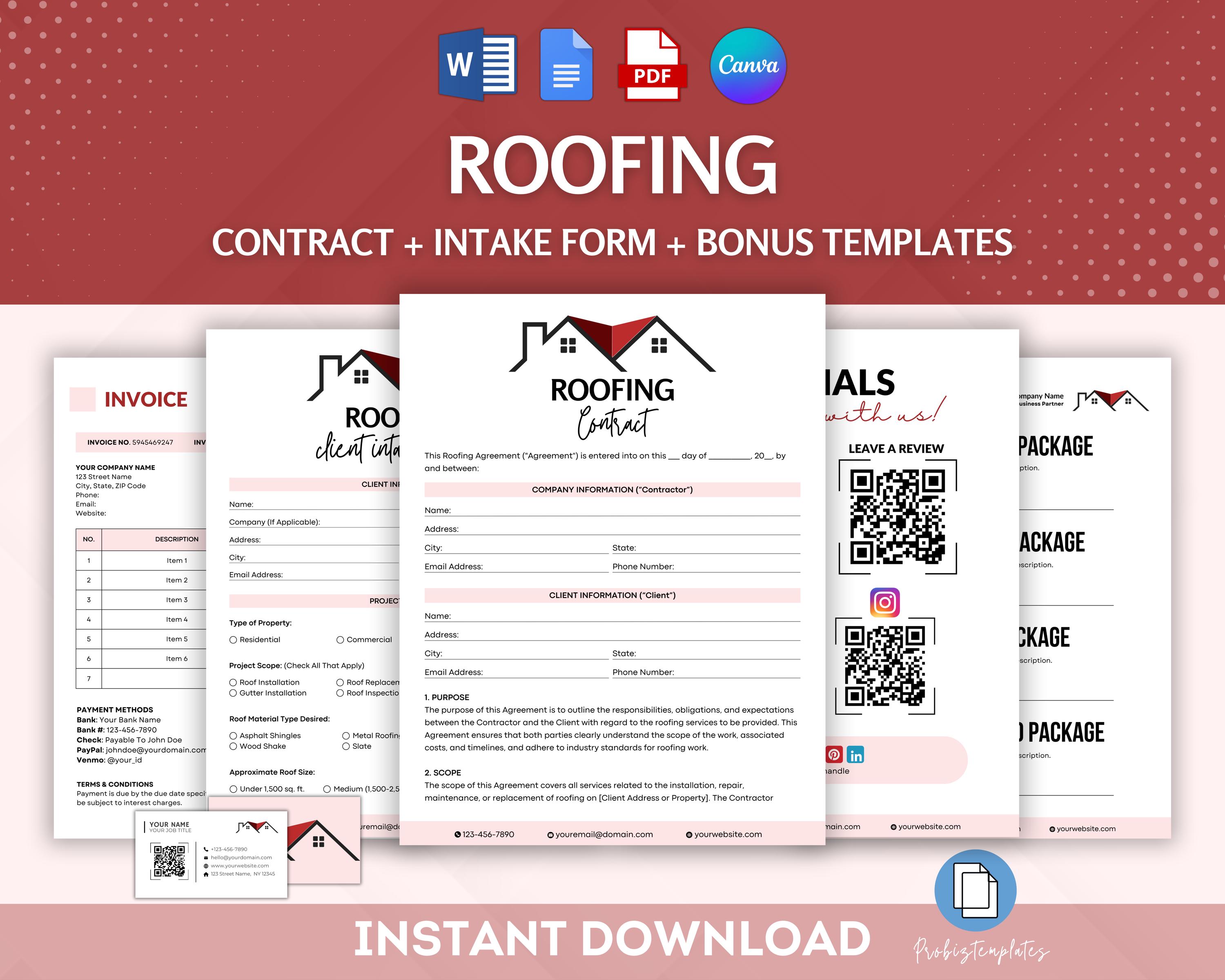 Roofing Contract Bundle, Construction Roofing Agreement Template, Roof ...