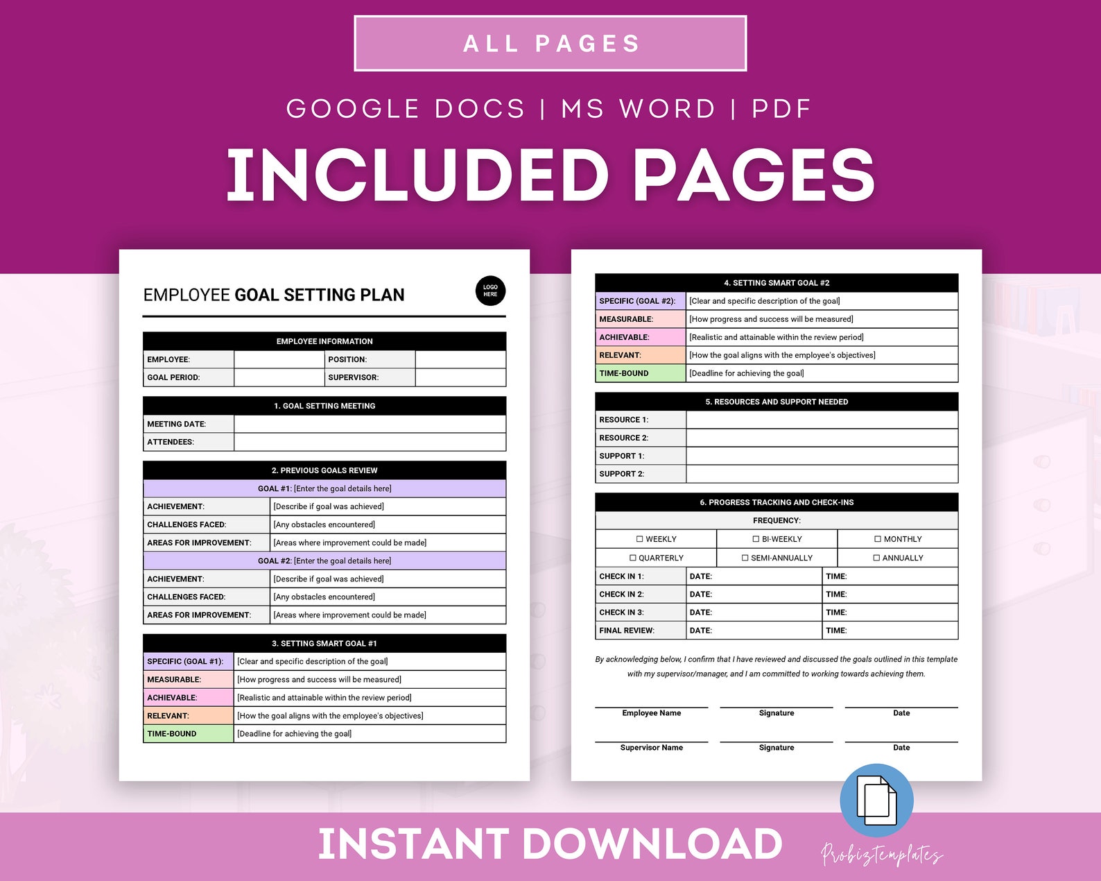 Employee Goal Setting Plan and Review Template, Employee Performance ...