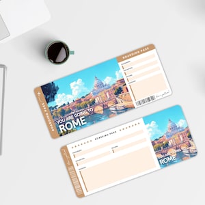 Printable Rome Surprise Gift Ticket, Editable Italy Boarding Pass ...