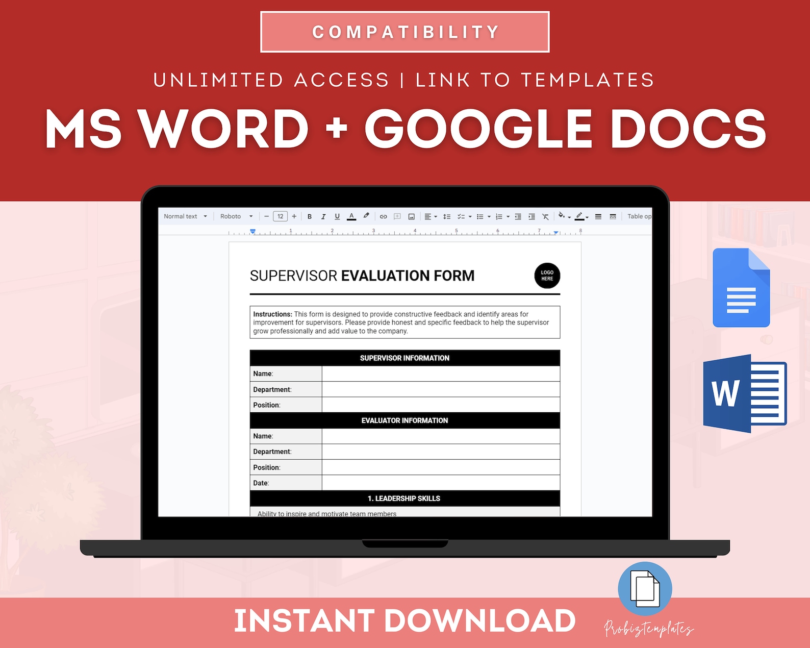 Supervisor Evaluation Form Template, Manager Performance Review Form ...