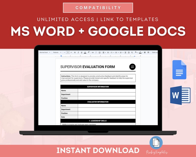 Supervisor Evaluation Form Template, Manager Performance Review Form ...