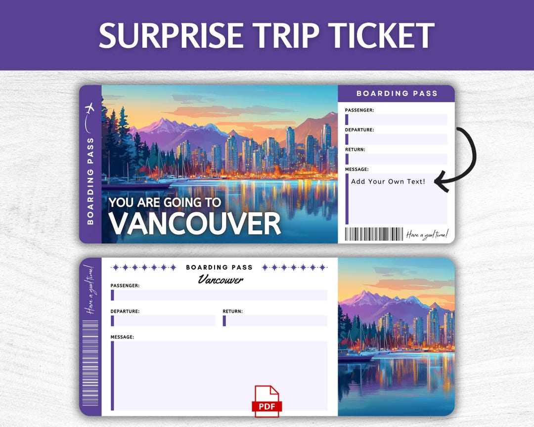 Printable Vancouver Surprise Gift Ticket, Editable Canada Boarding Pass ...