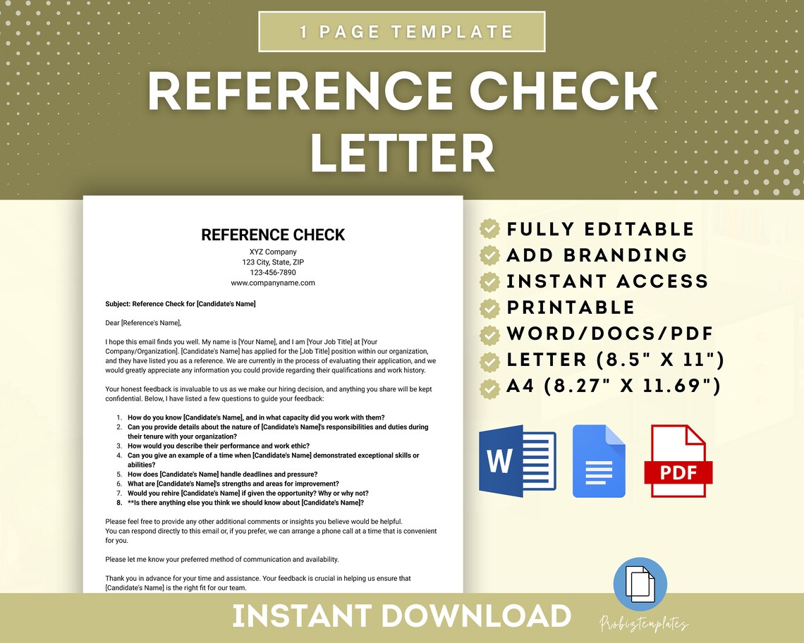 Reference Check Letter, Employment Reference Check Letter, Job ...