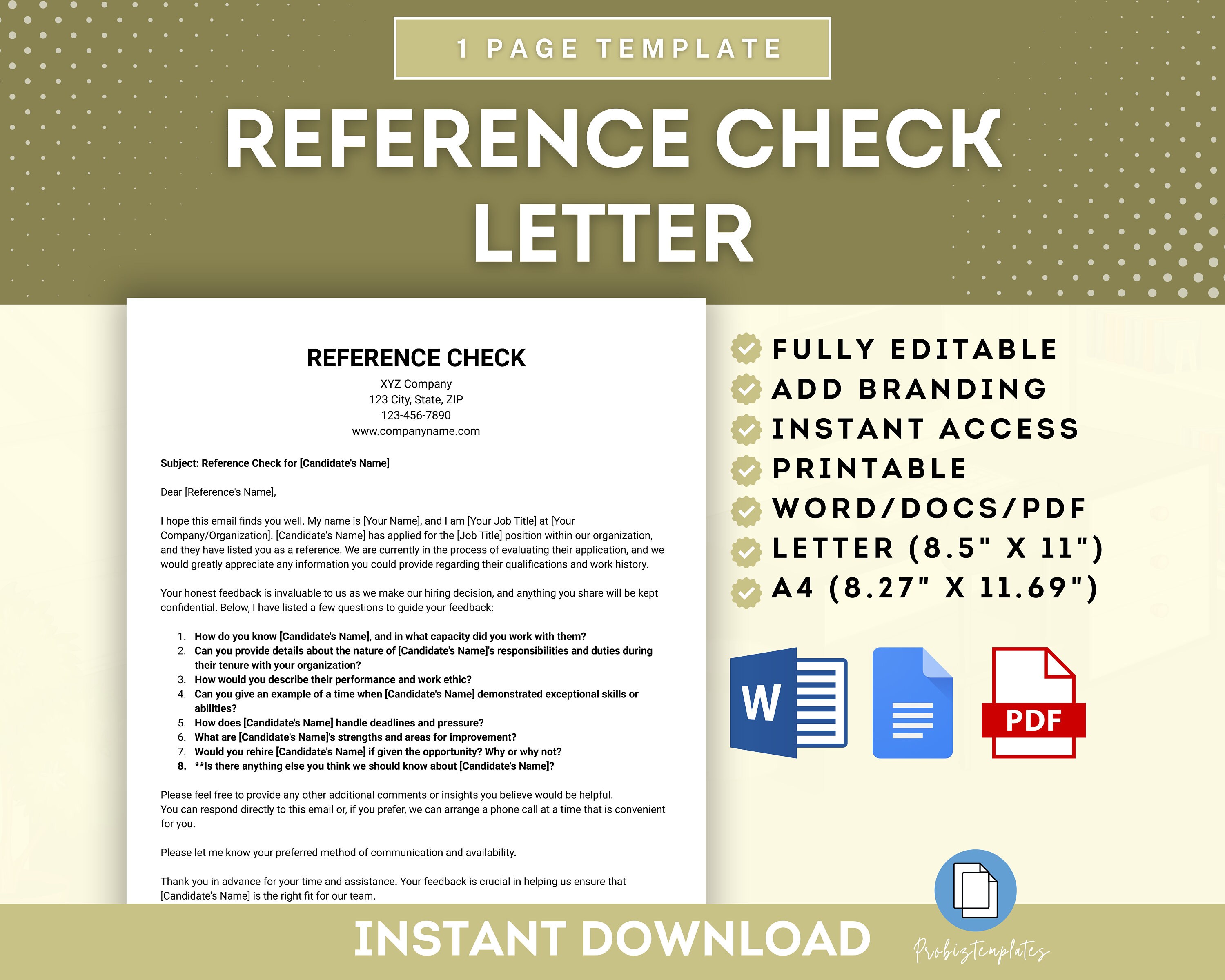 Reference Check Letter, Employment Reference Check Letter, Job ...