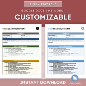 Employee Coaching Session Sheet Template, GROW Coaching Model, Employee ...