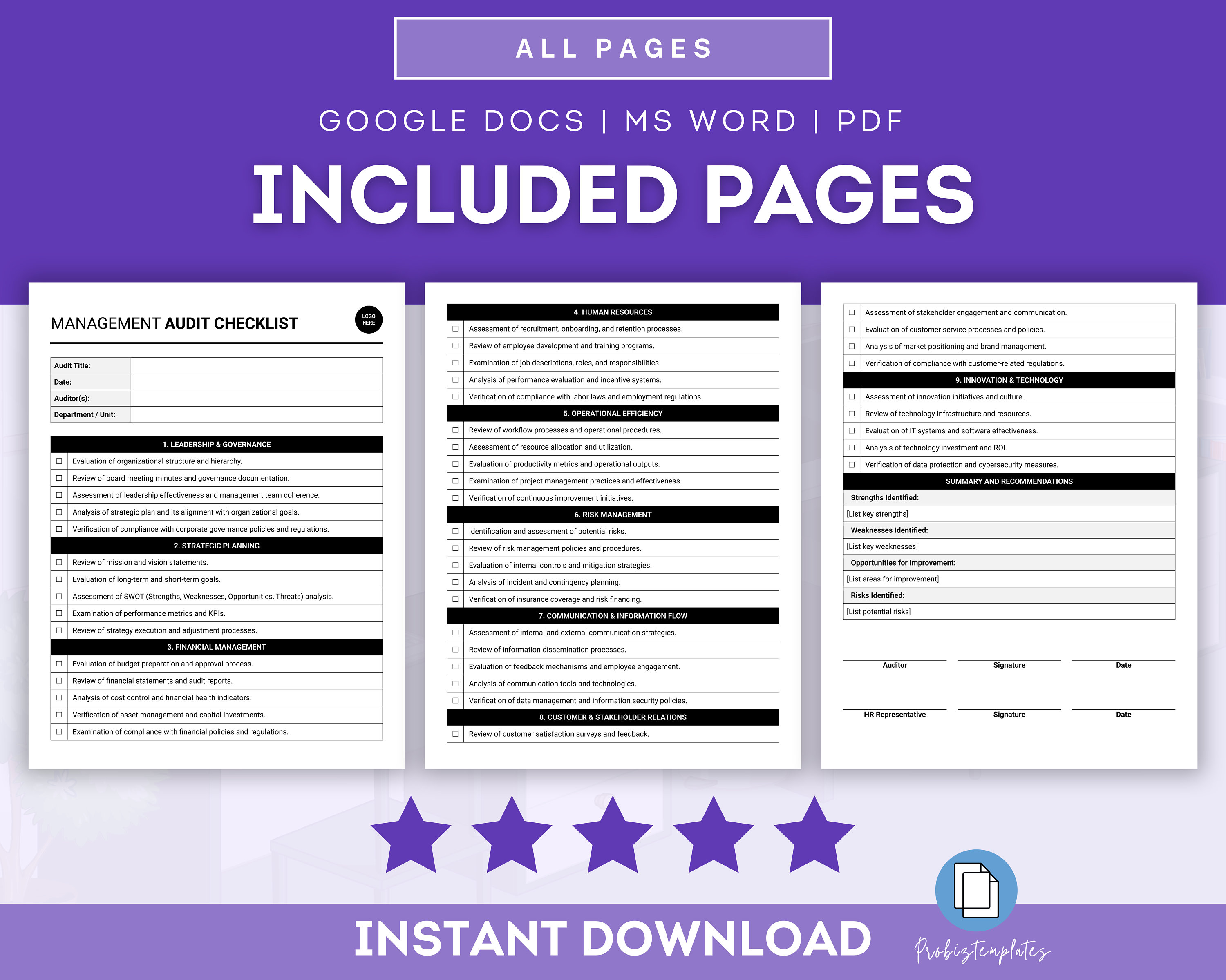 Management Audit Checklist, Management Review Checklist, Audit ...